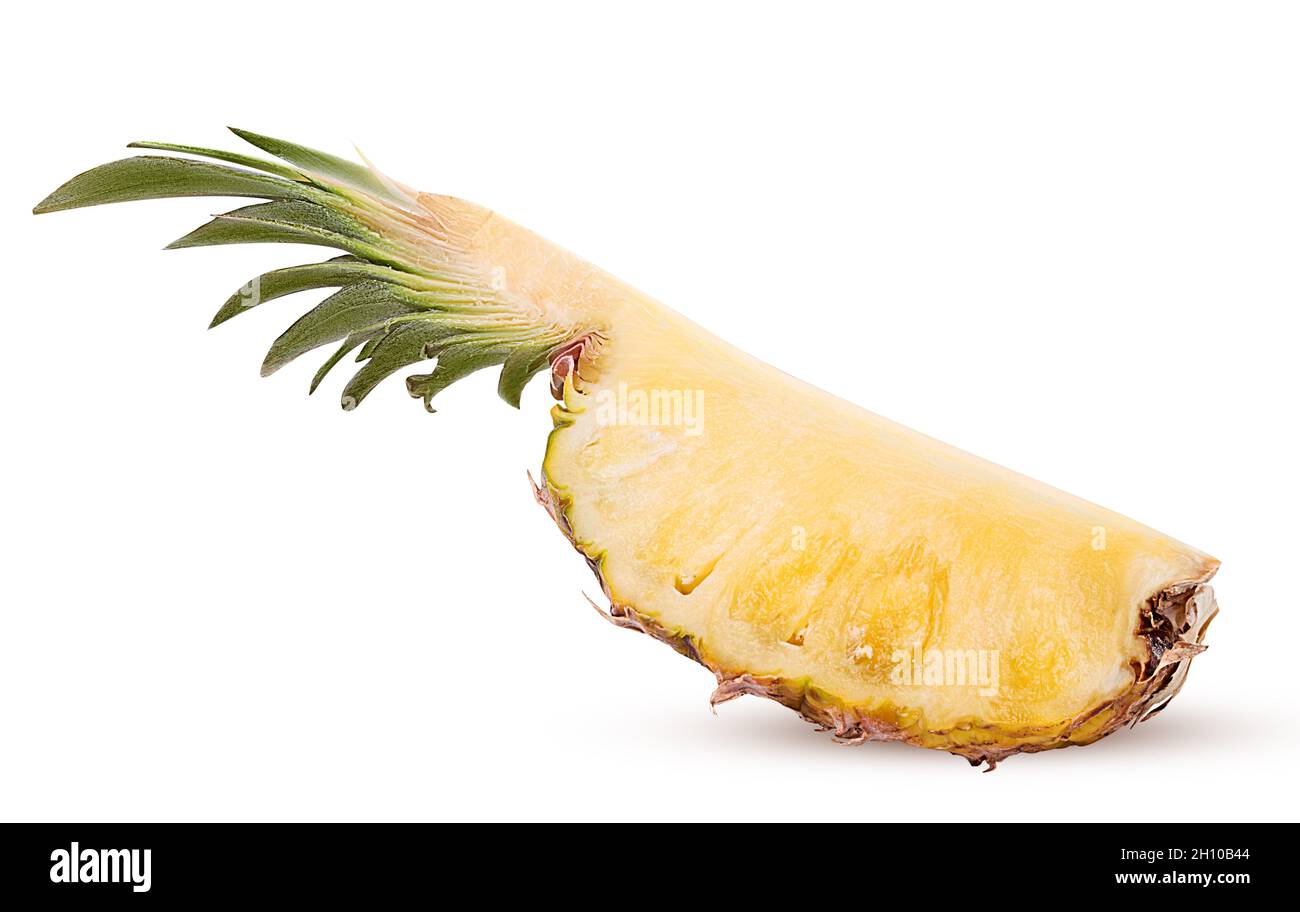 Pineapple fruit quarter with green leaves isolated on white background ...