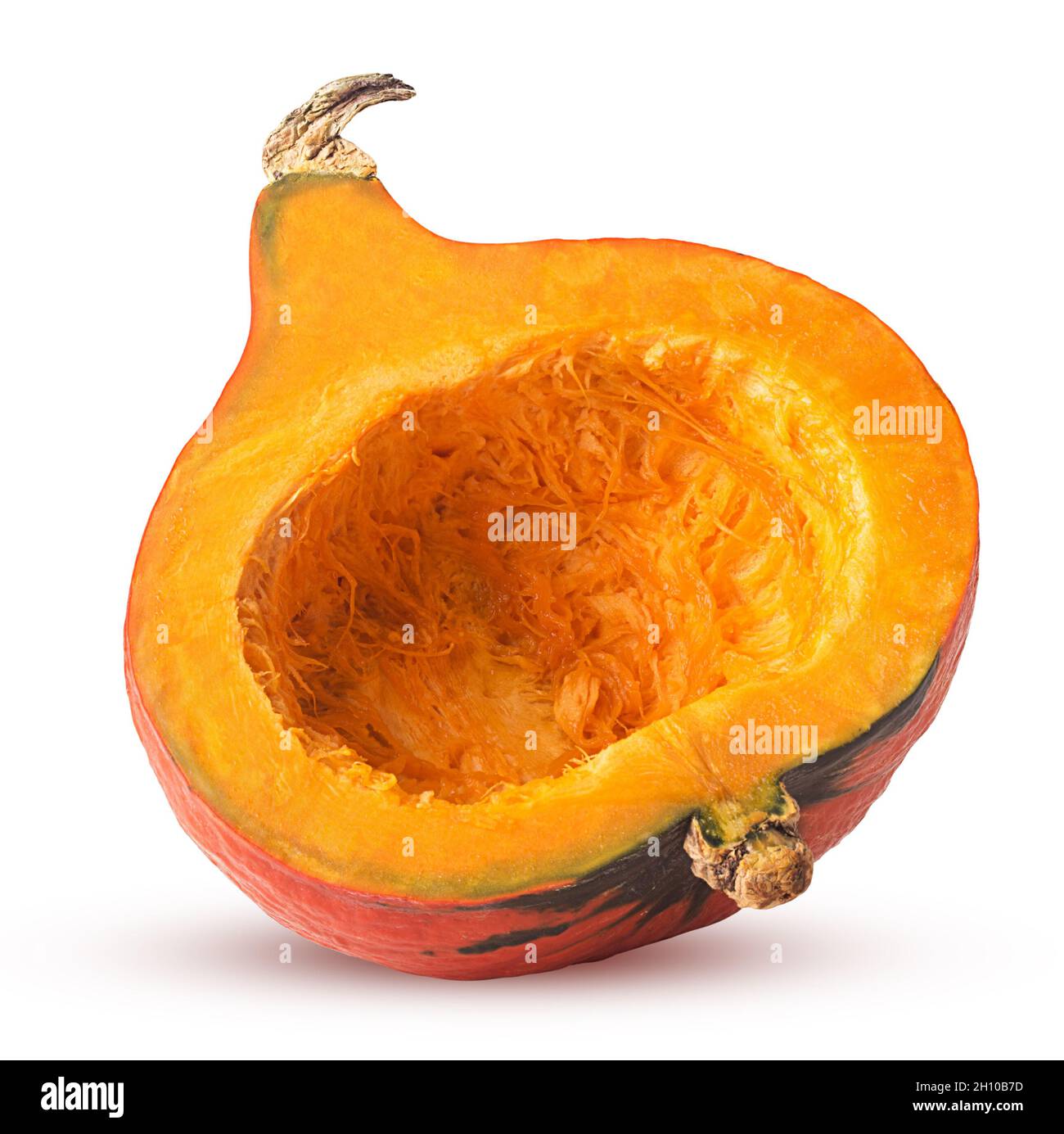Fresh red hokkaido pumpkin cut in half without seeds isolated on white ...