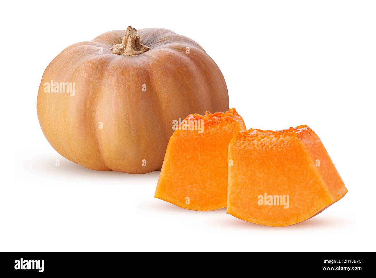 Yellow pumpkin vegetable with slice isolated on white background ...