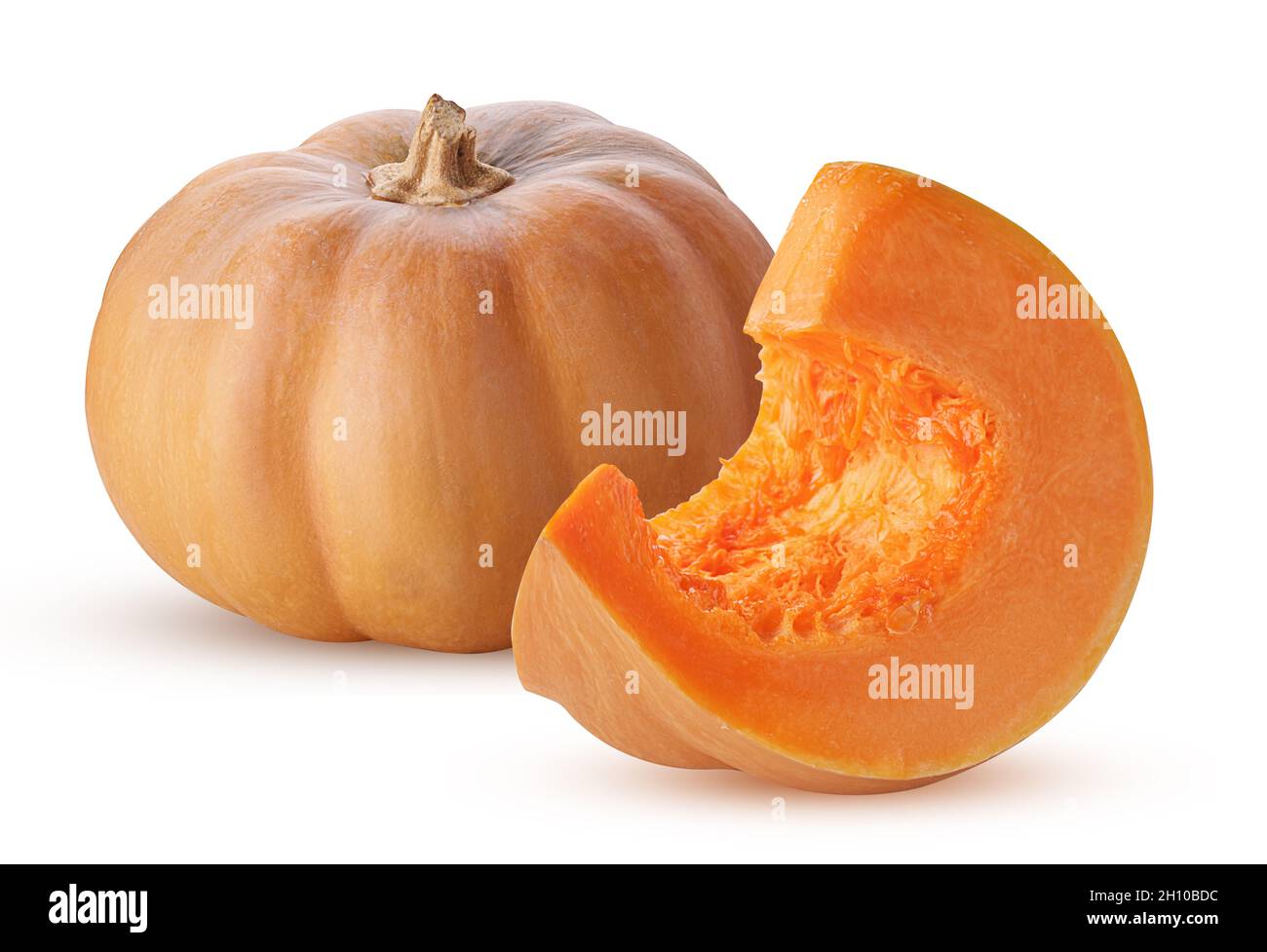 Yellow pumpkin vegetable with quarter slice isolated on white ...