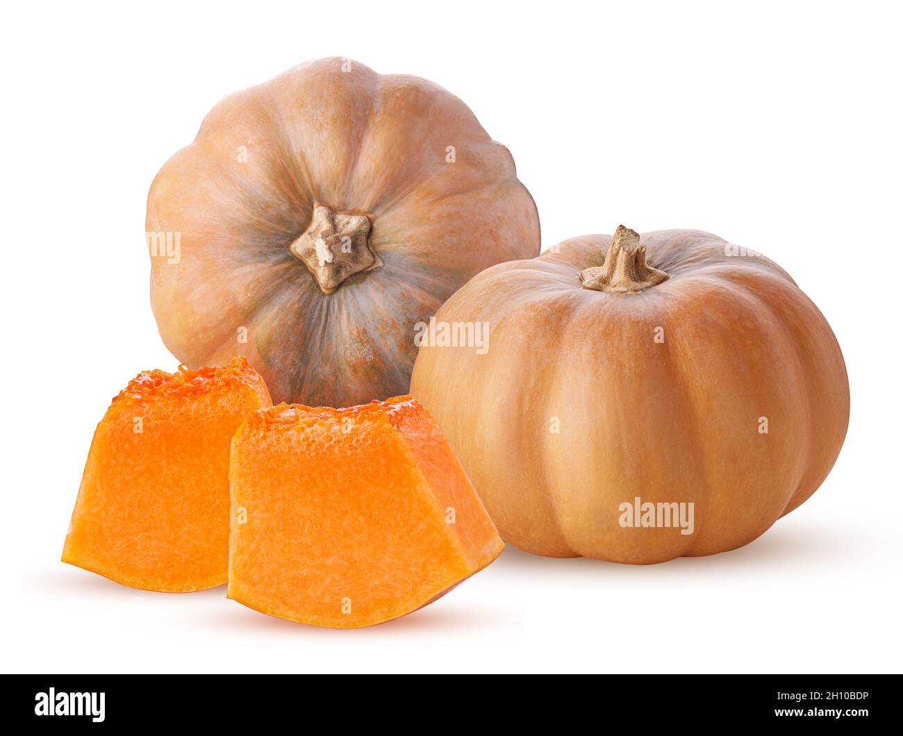Two yellow pumpkin vegetable with slice isolated on white background ...