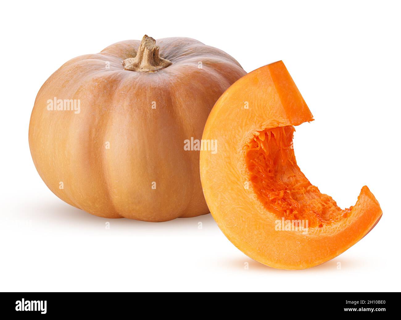 Yellow pumpkin vegetable with quarter slice isolated on white ...