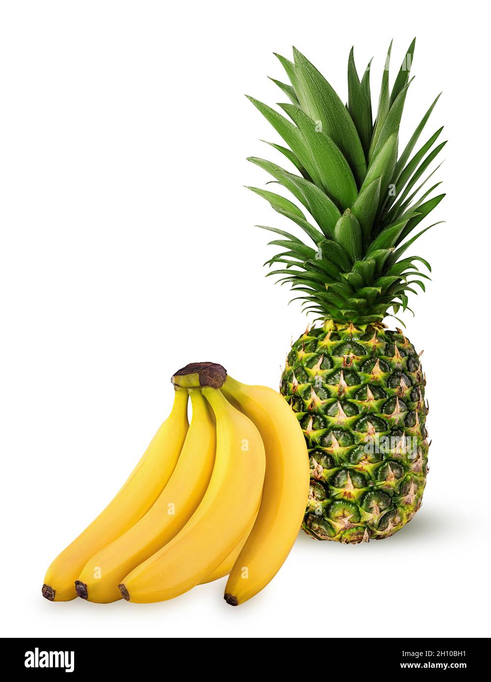 Bunch banana and pineapple isolated on white background. Clipping Path ...