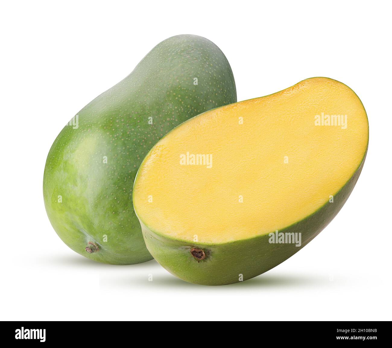Mango exotic friut one cut in half isolated on white background ...