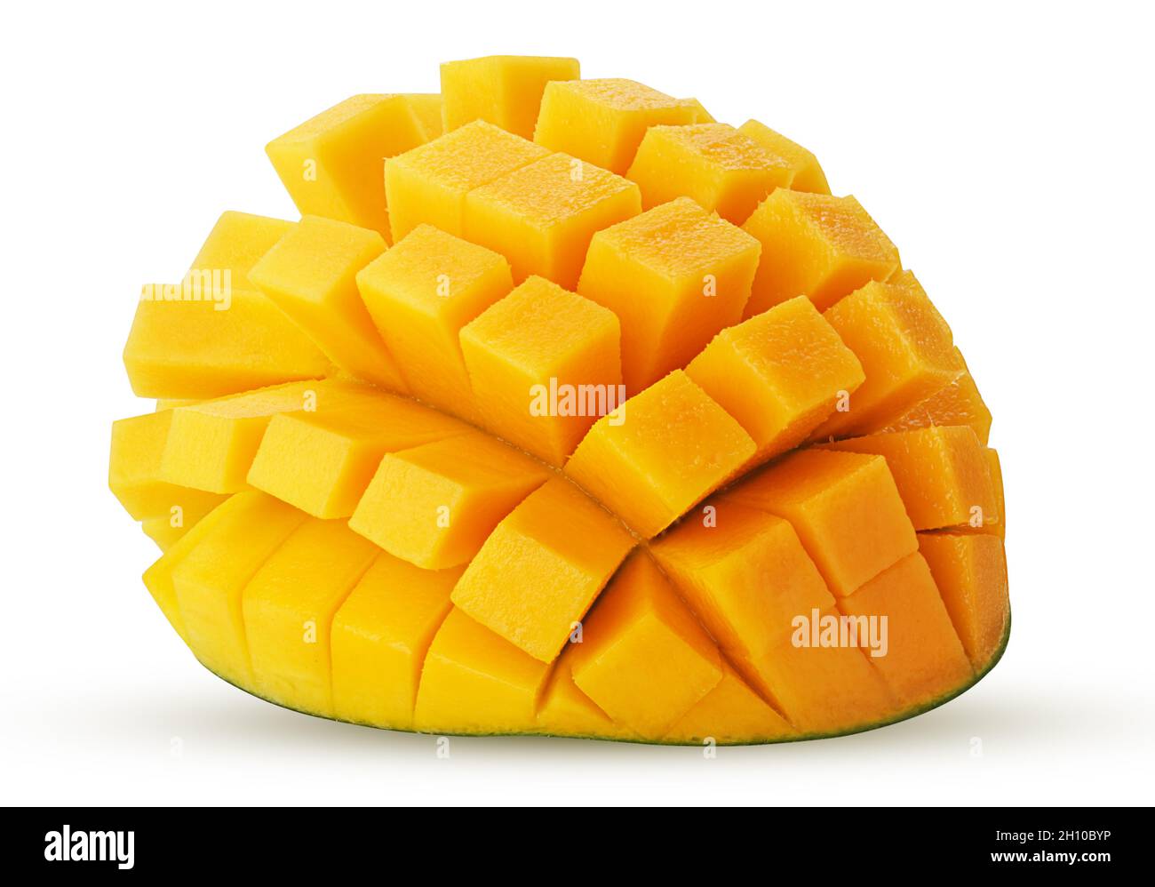 Mango exotic friut cut in half cubes isolated on white background ...