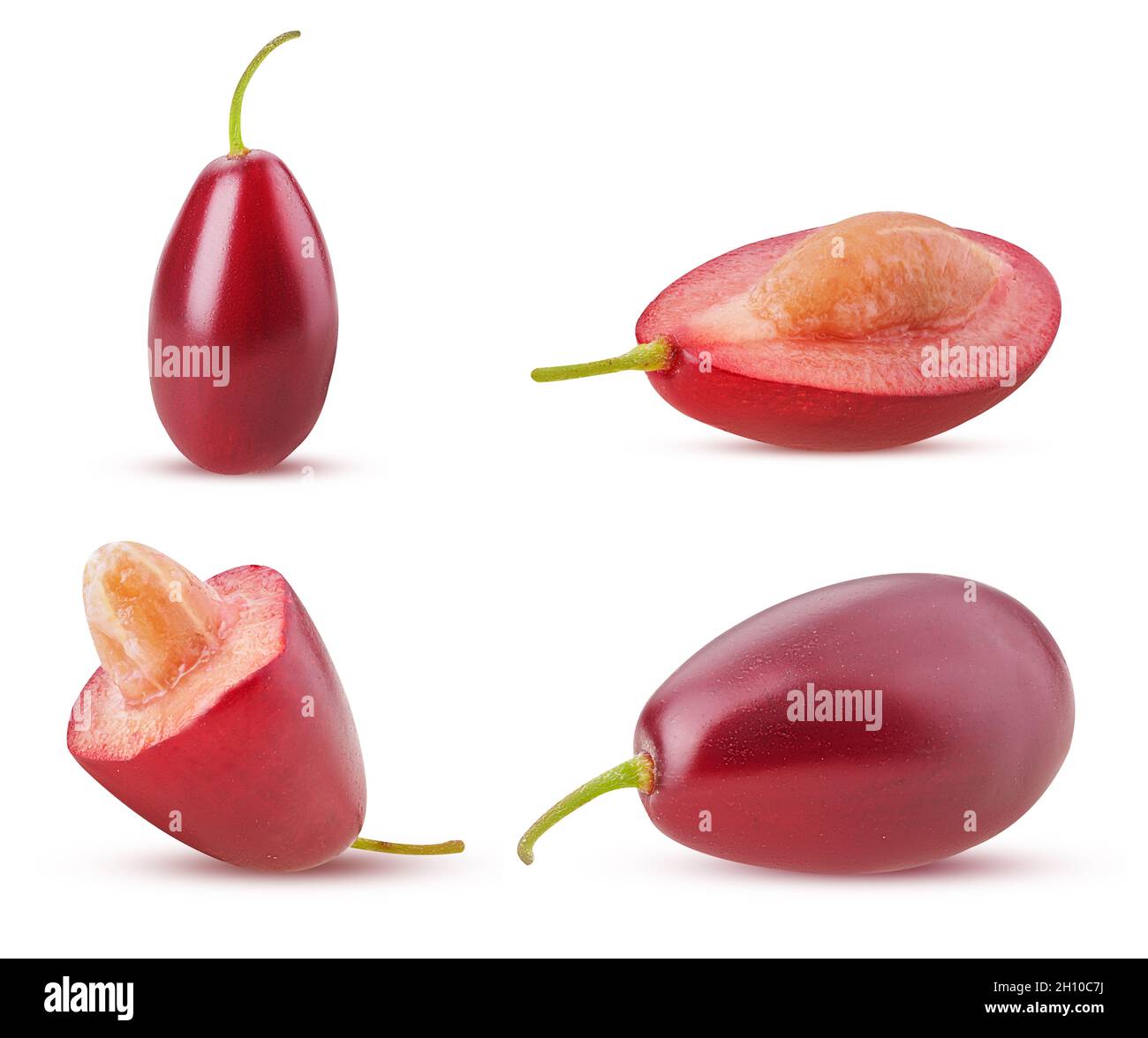 Set cornel berries whole, cut in half with bone isolated isolated on ...