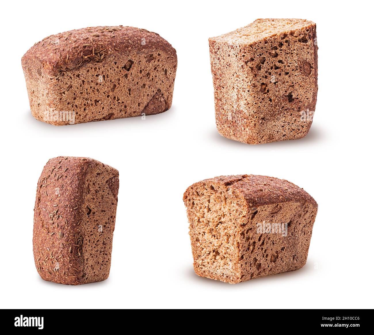 Set Healthy bread from sprouted grain whole, cut in half isolated on ...