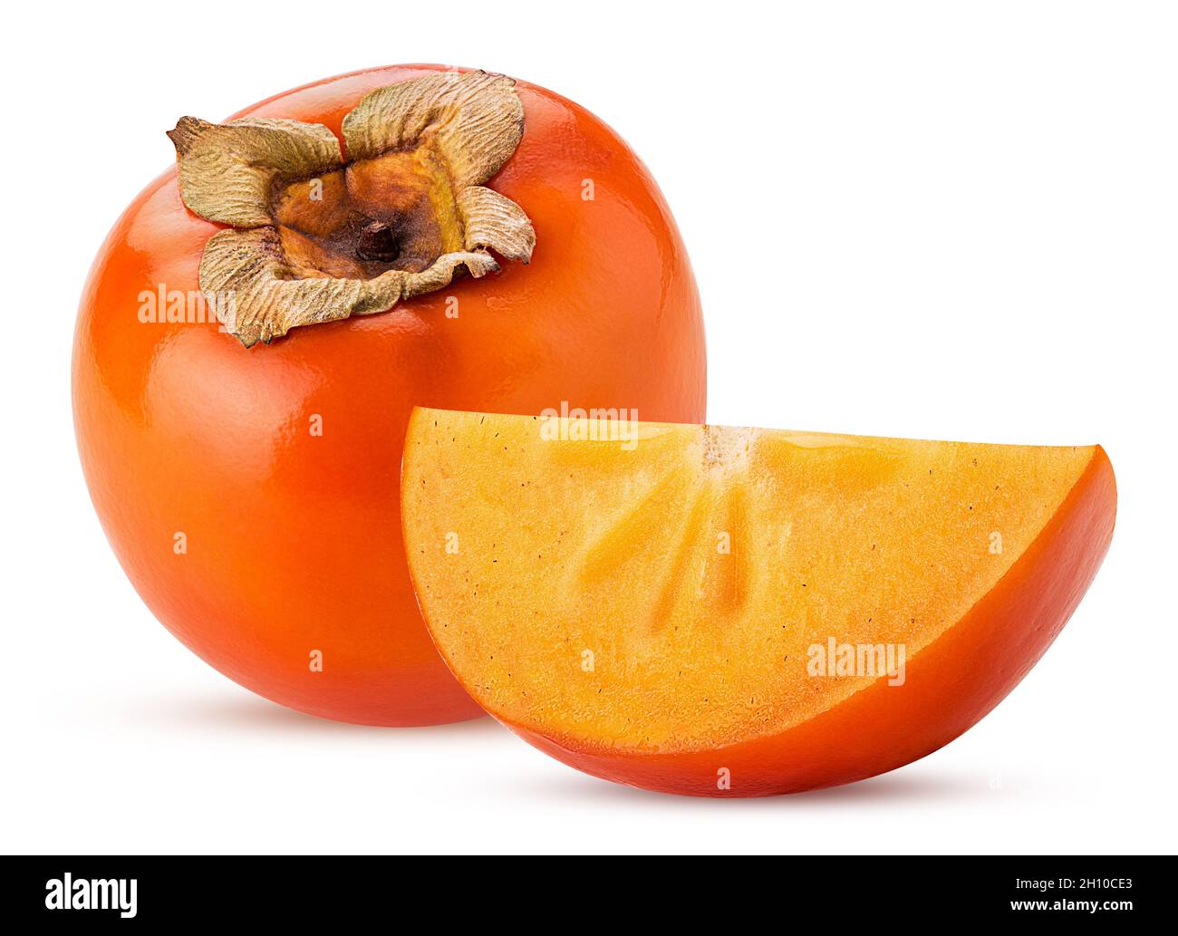 Persimmon fruit and quarter isolated on white background. Clipping Path ...