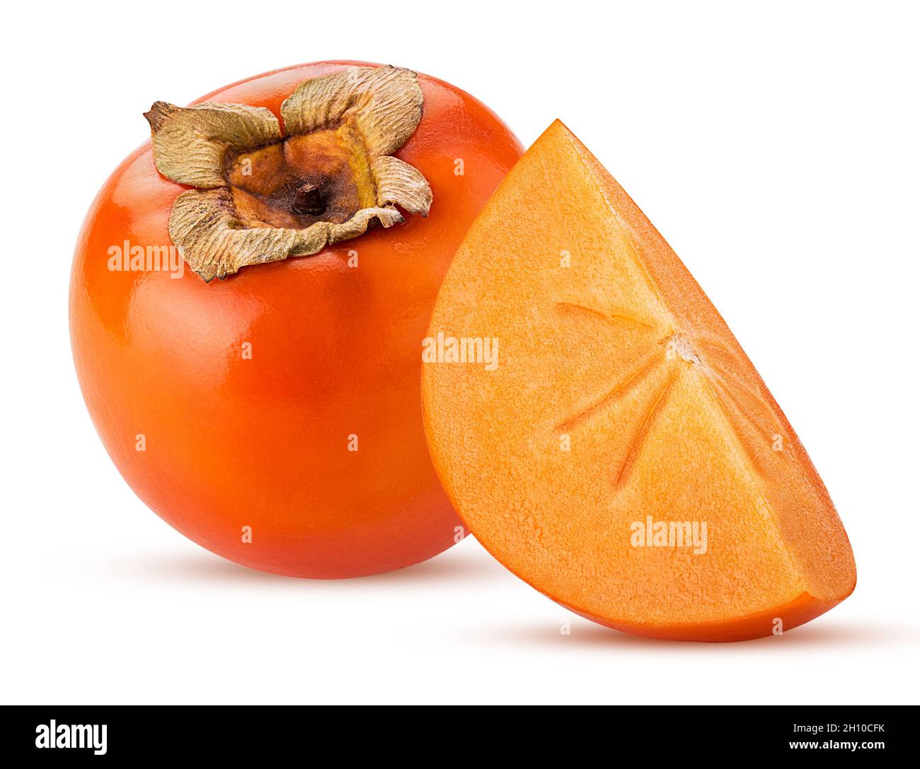 Persimmon fruit and quarter isolated on white background. Clipping Path ...