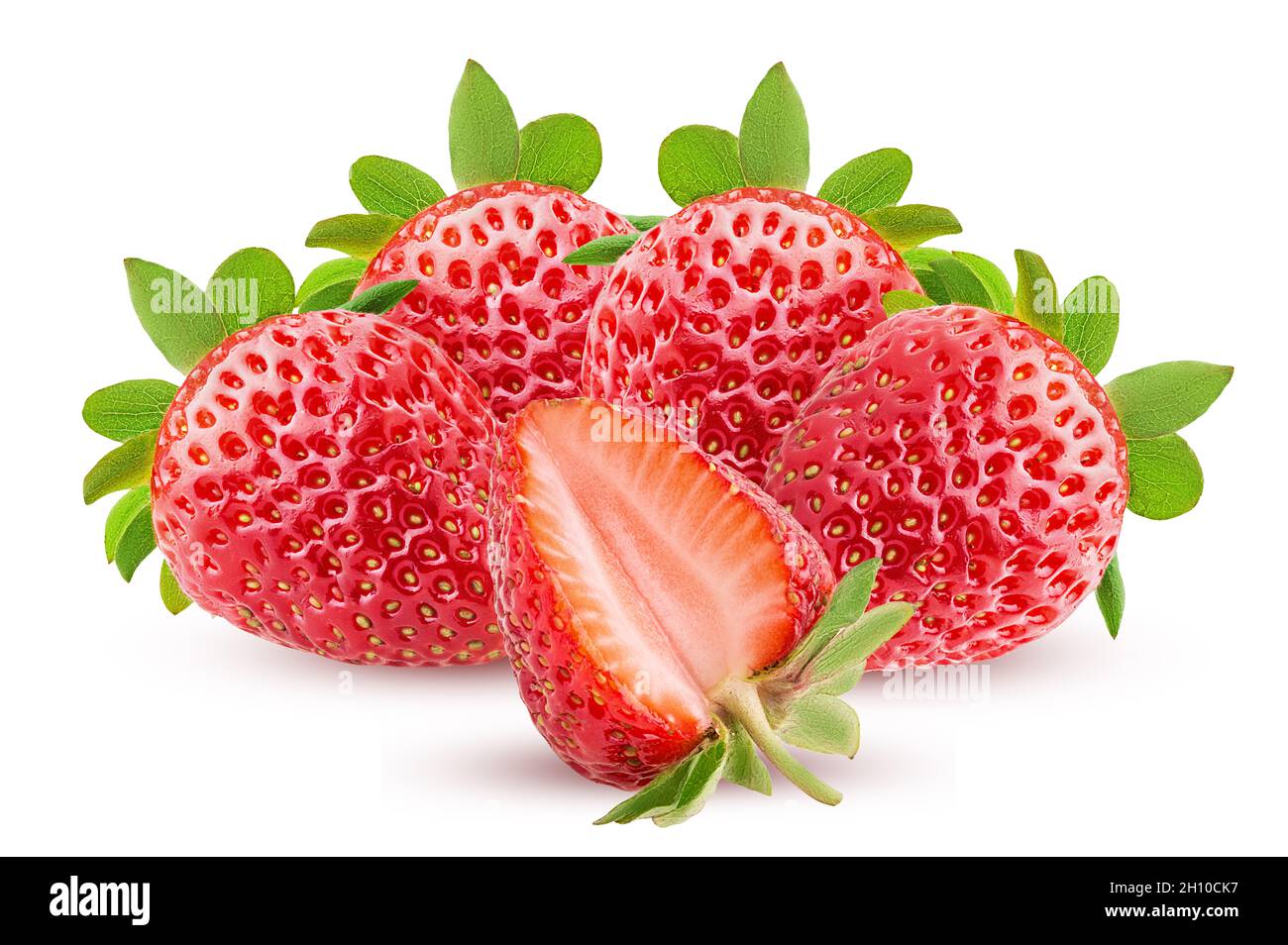 Four strawberries one three quarters isolated on white background ...