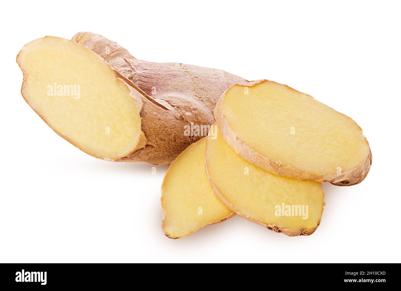 Fresh ginger root and slice isolated on white background. Clipping Path ...