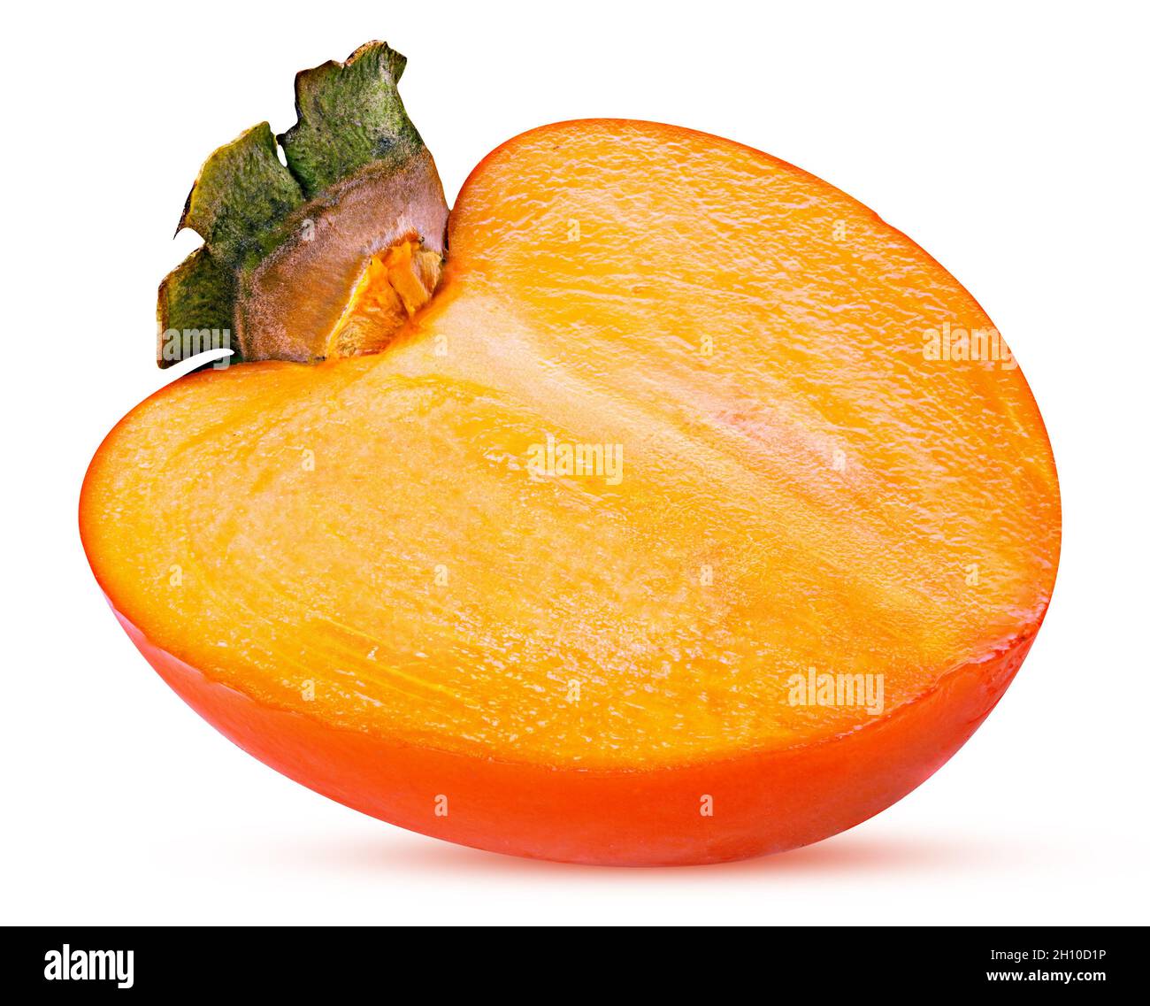Persimmon fruit cut in half isolated on white background. Clipping Path ...