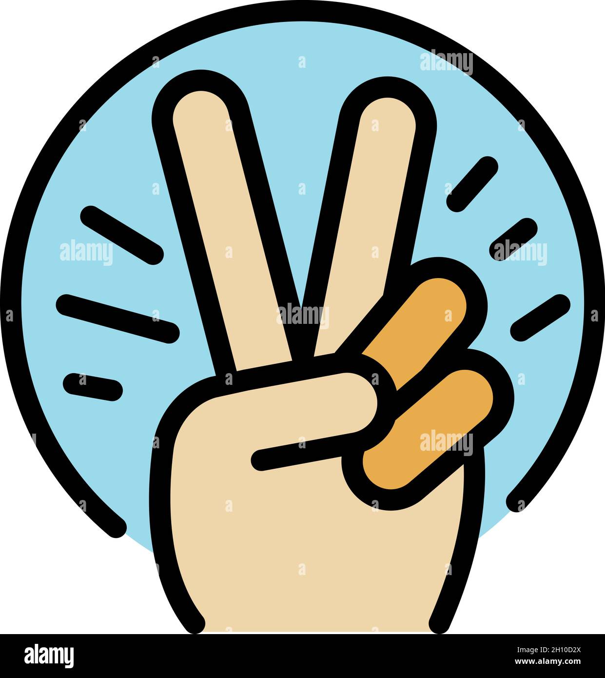 Hand two fingers icon. Outline hand two fingers vector icon color flat ...