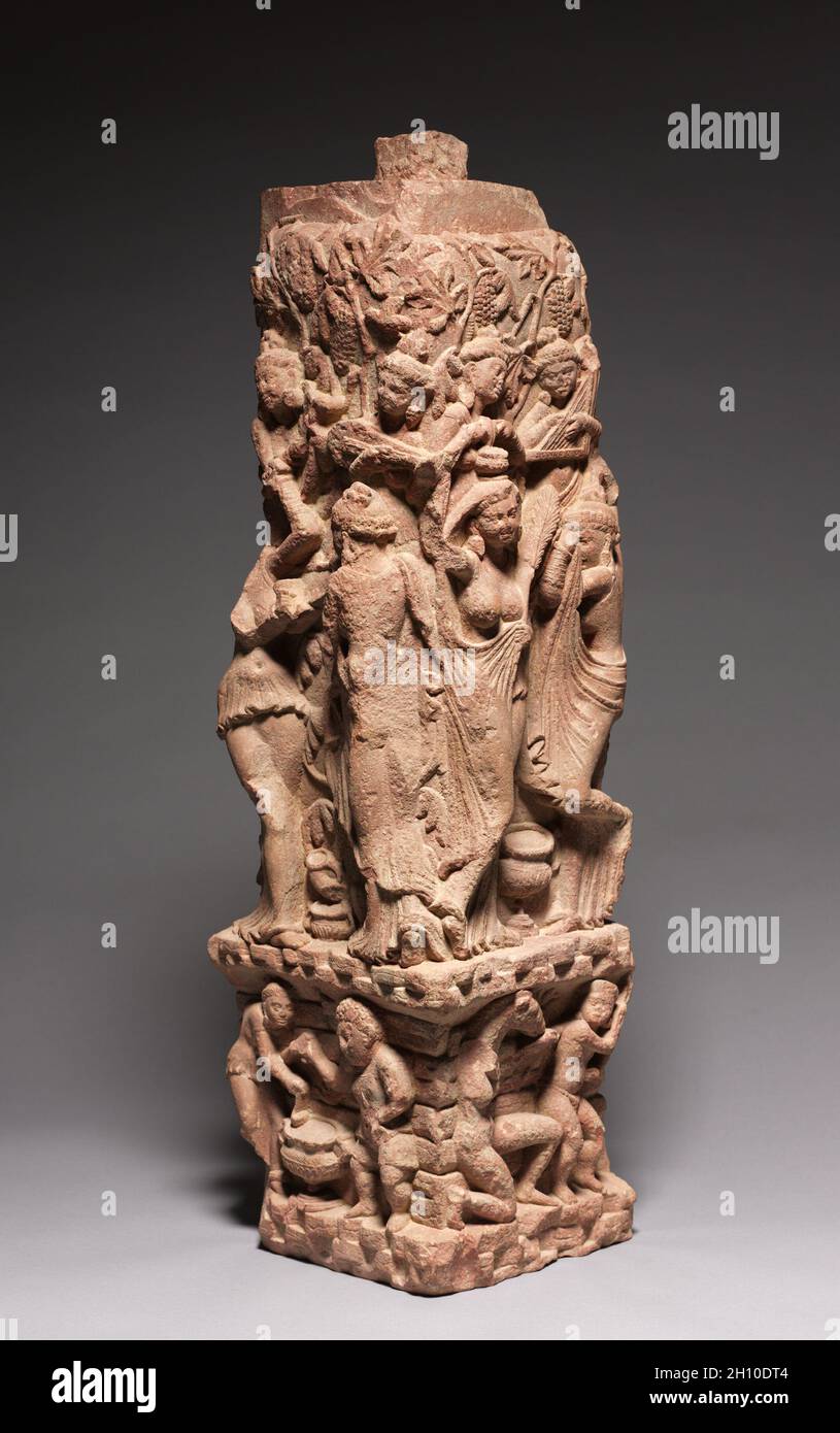 Corner Railing Pillar with Drinking Scenes, Yakshis, and Musicians, AD ...