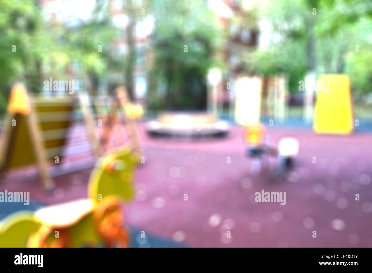Blurred background Empty playground. Children's complex of different ...