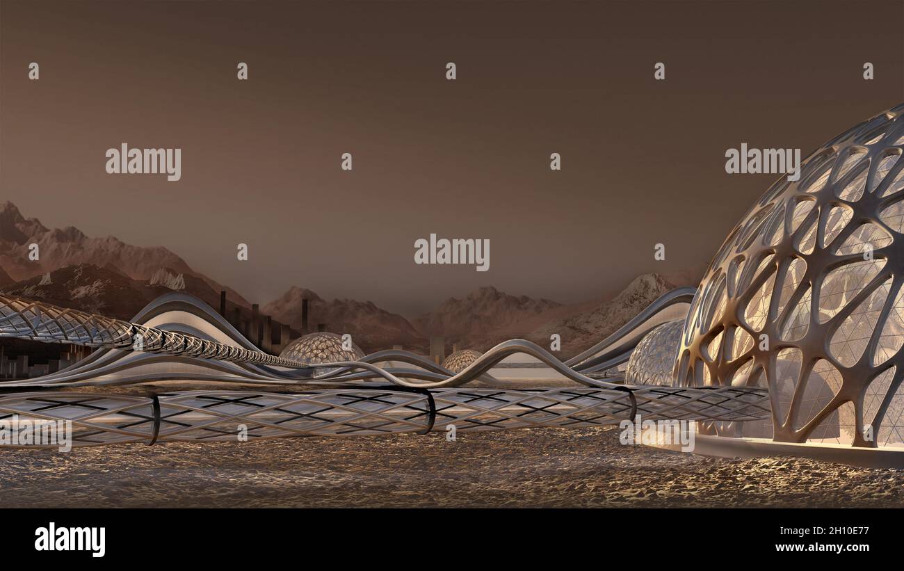 3D rendered Mars colony with futuristic architecture, dome structures ...