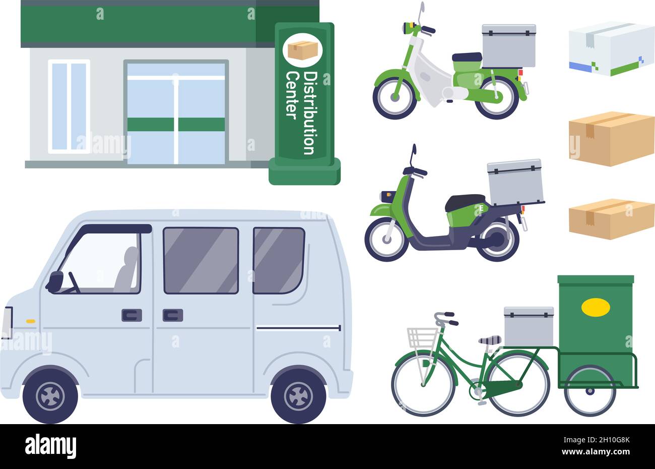 Shipping company vehicle, store and luggage set .It's vector art so ...