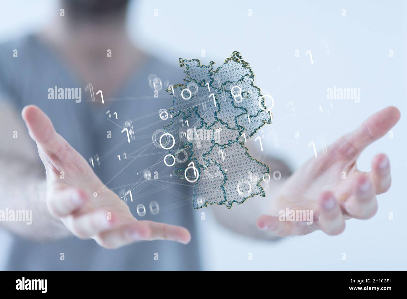 3D rendering of digital Germany map floating on human hands- internet ...