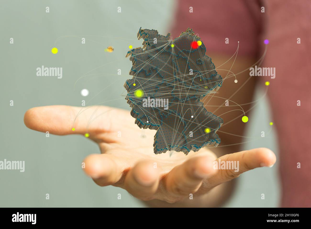 3D rendering of digital Germany map floating on human hand- internet ...