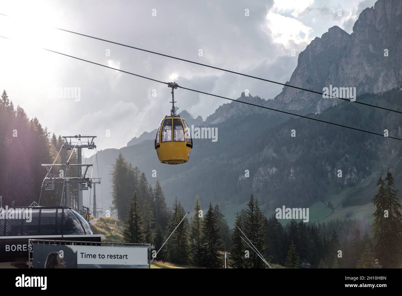 Corvara - August 2020: : Dolomites mountain's landscape with cable car ...