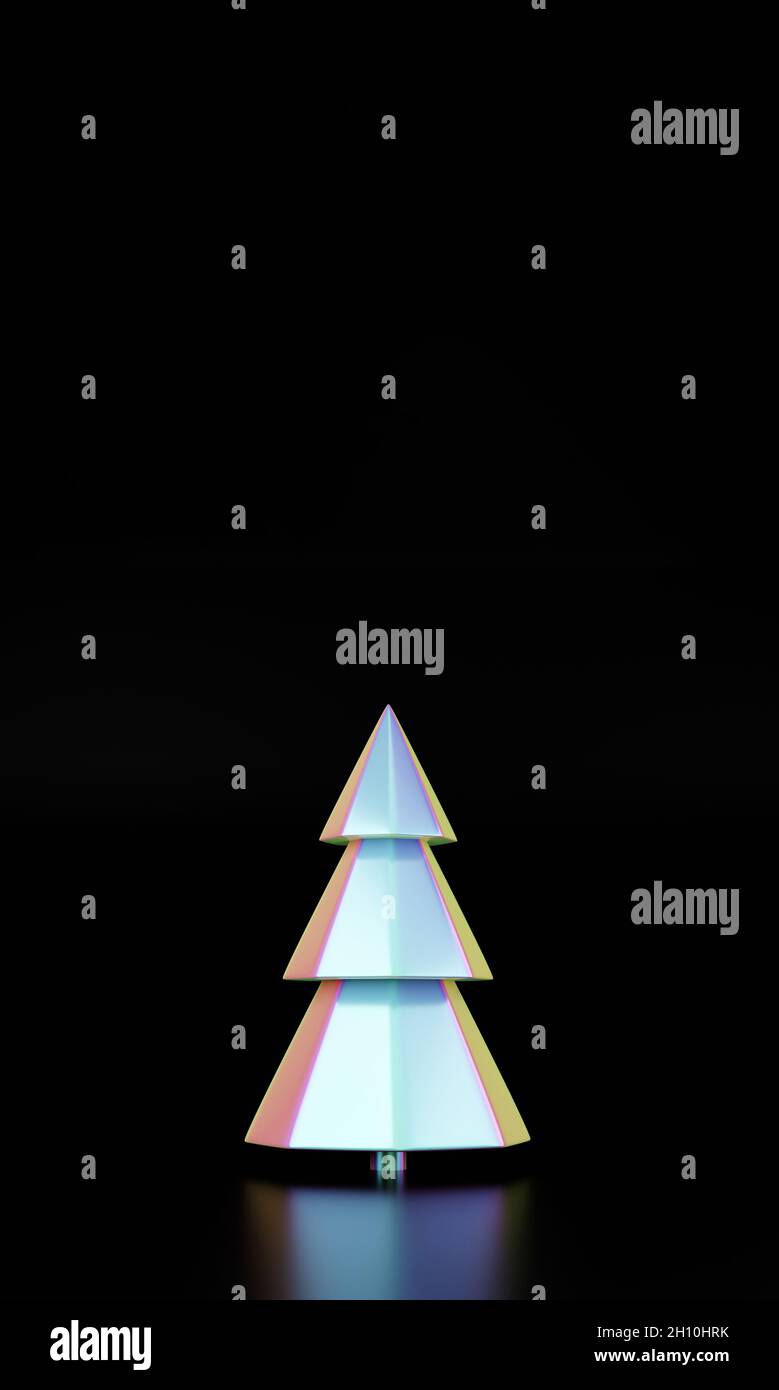 Merry Christmas and Happy New Year holographic tree. vertical Christmas ...