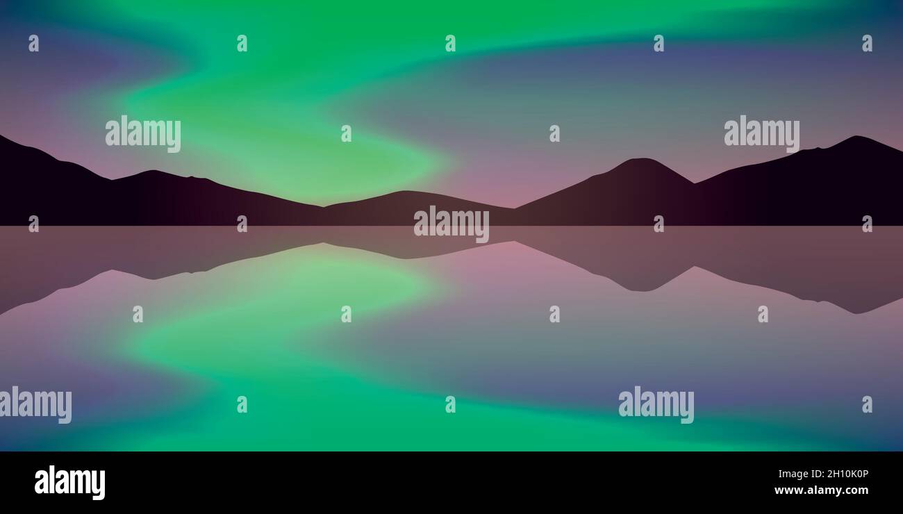 Northern lights on lake Stock Vector Images - Alamy