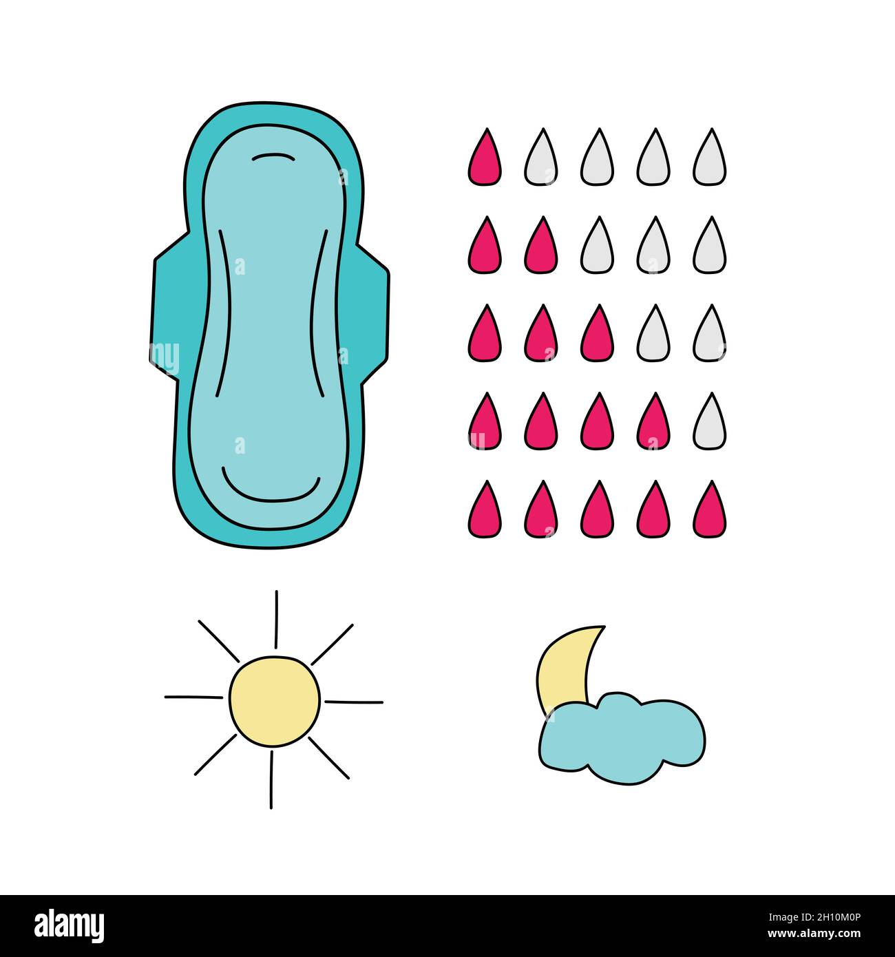 Feminine hygiene pad. Packaging icons. Blood drops - gradation of wipes ...