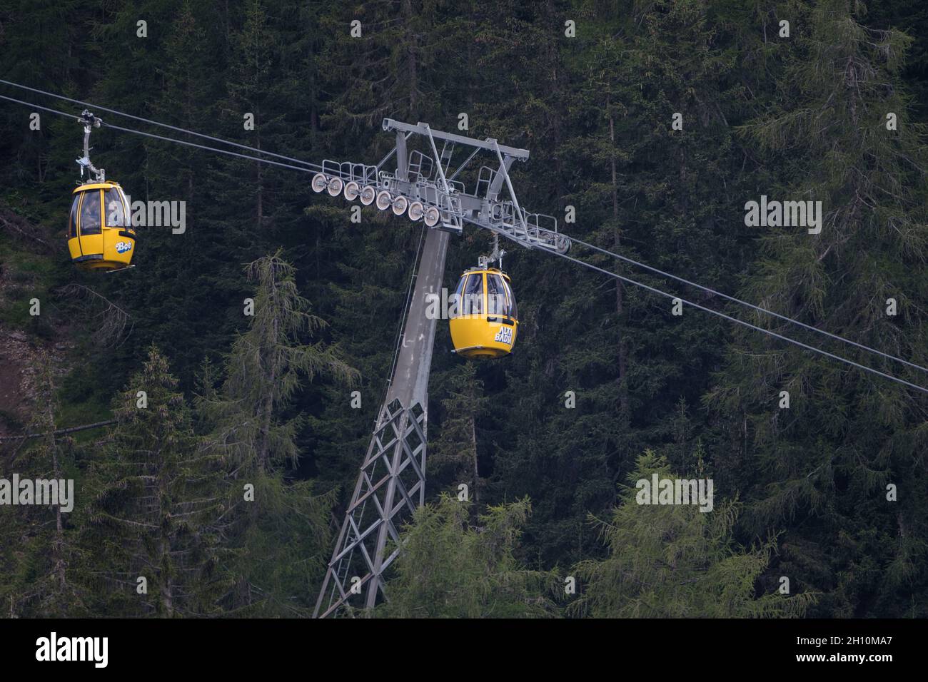 Corvara - August: Dolomites mountain's landscape with cable car Stock ...