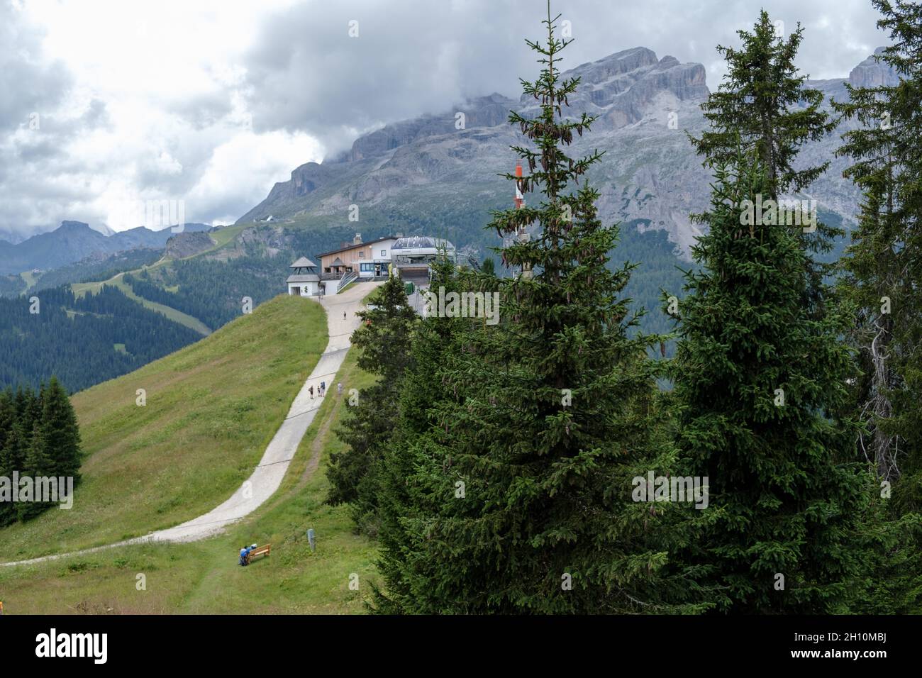 Corvara - August : Dolomites mountain's landscape with cable car Stock ...
