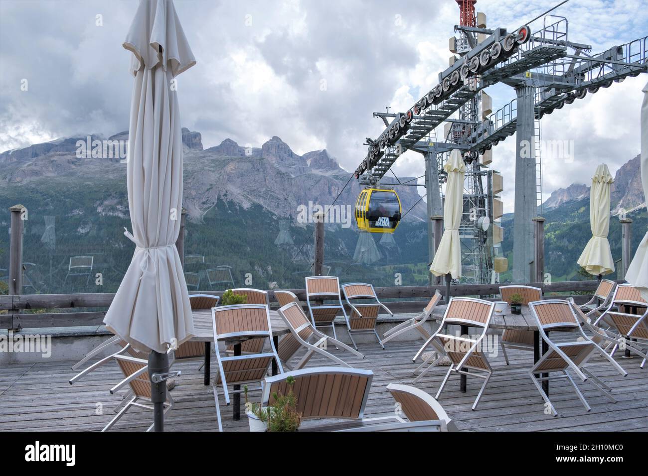 Corvara - August : Dolomites mountain's landscape with cable car Stock ...