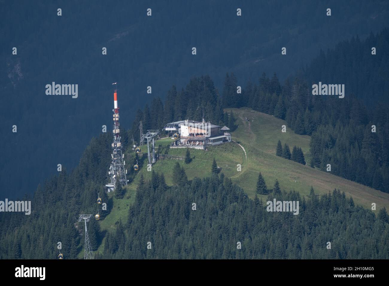 Corvara - August : Dolomites mountain's landscape with cable car Stock ...
