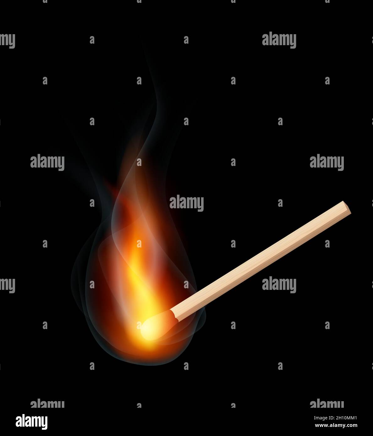 Burning match sticks on black background. Vector illustration Stock ...