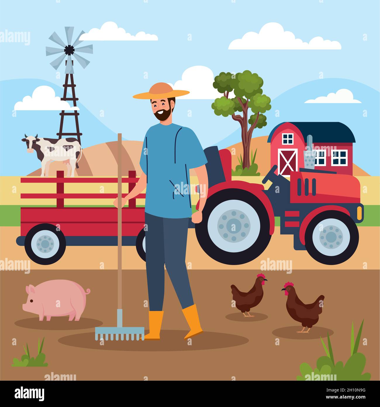 farmer and tractor Stock Vector Image & Art - Alamy