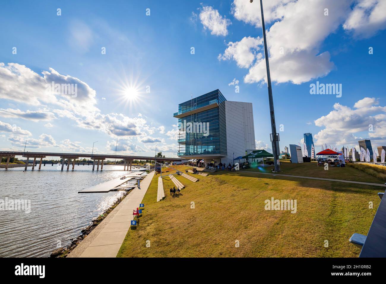 Oklahoma, OCT 2, 2021 - Sunny view of the Chesapeake Finishline Tower ...