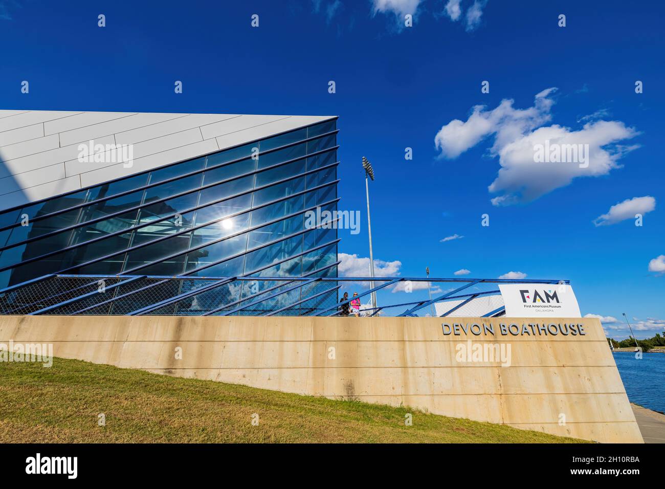 Oklahoma, OCT 2, 2021 - Sunny view of the Devon Boathouse in Boathouse ...