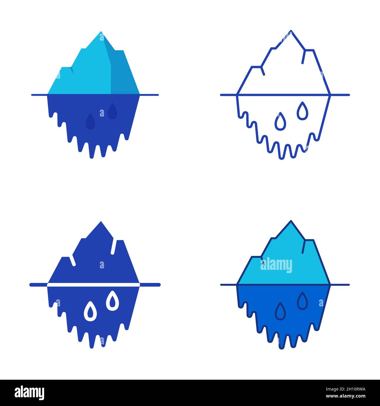 Melting iceberg icon set in flat and line style. Global warming concept ...