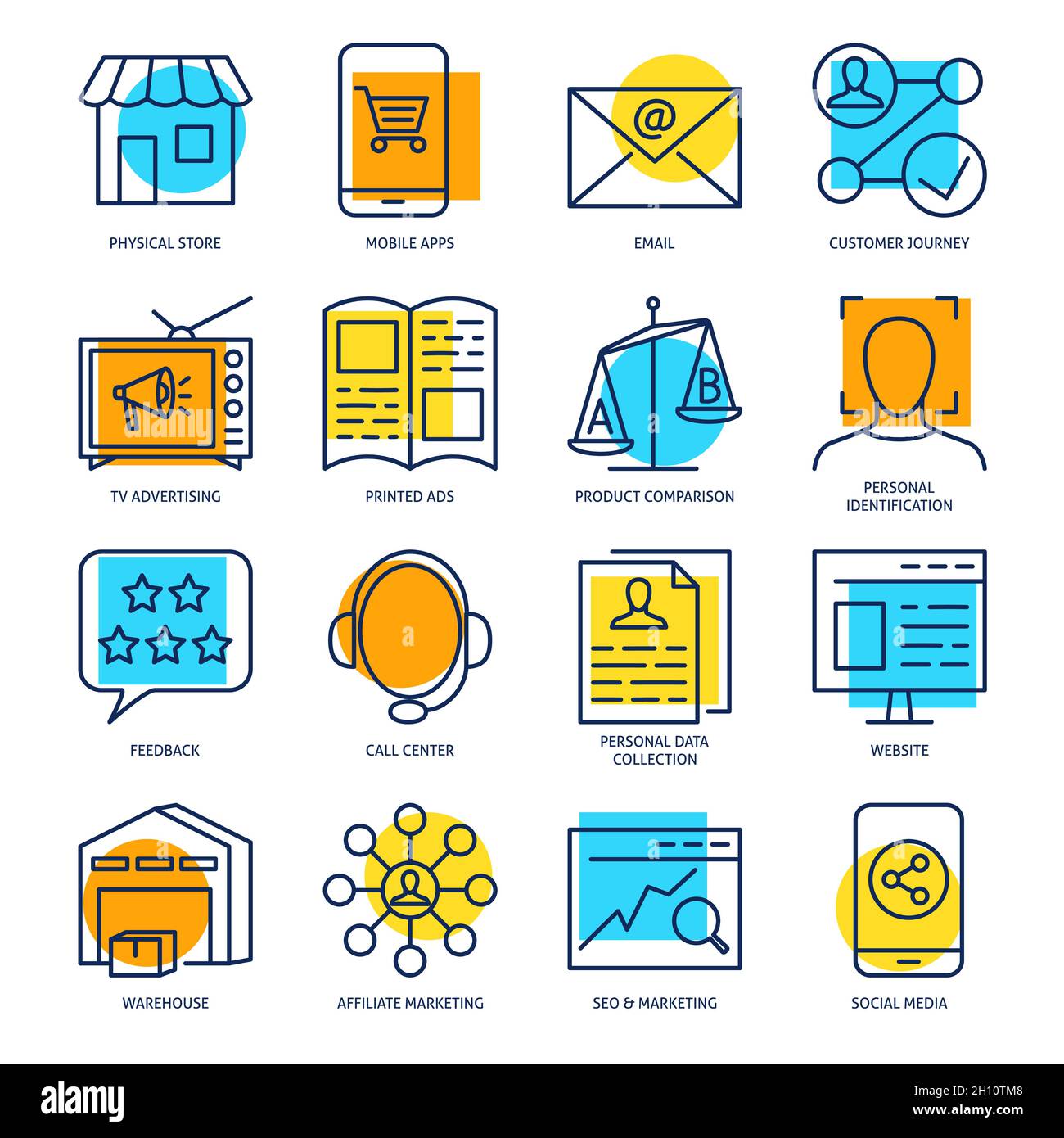 Omni-channel icon set in colored line style. Vector illustration Stock ...