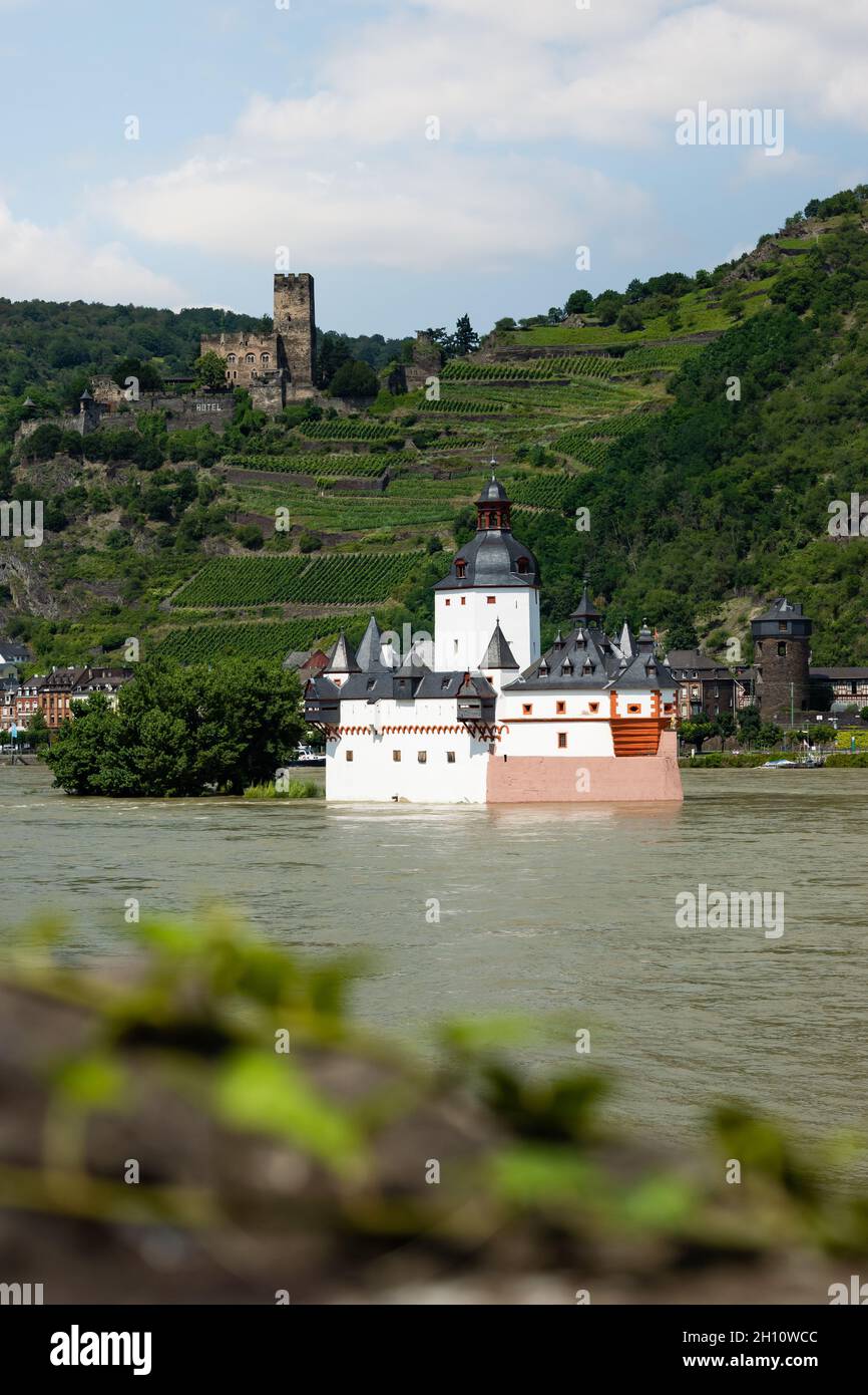 KAUB, GERMANY - Jul 20, 2021: View at the historical Pfalzgrafenstein ...
