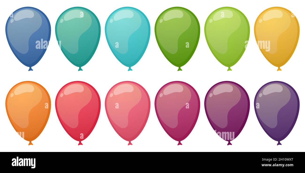 eps vector collection of twelve different colored flying party balloons ...