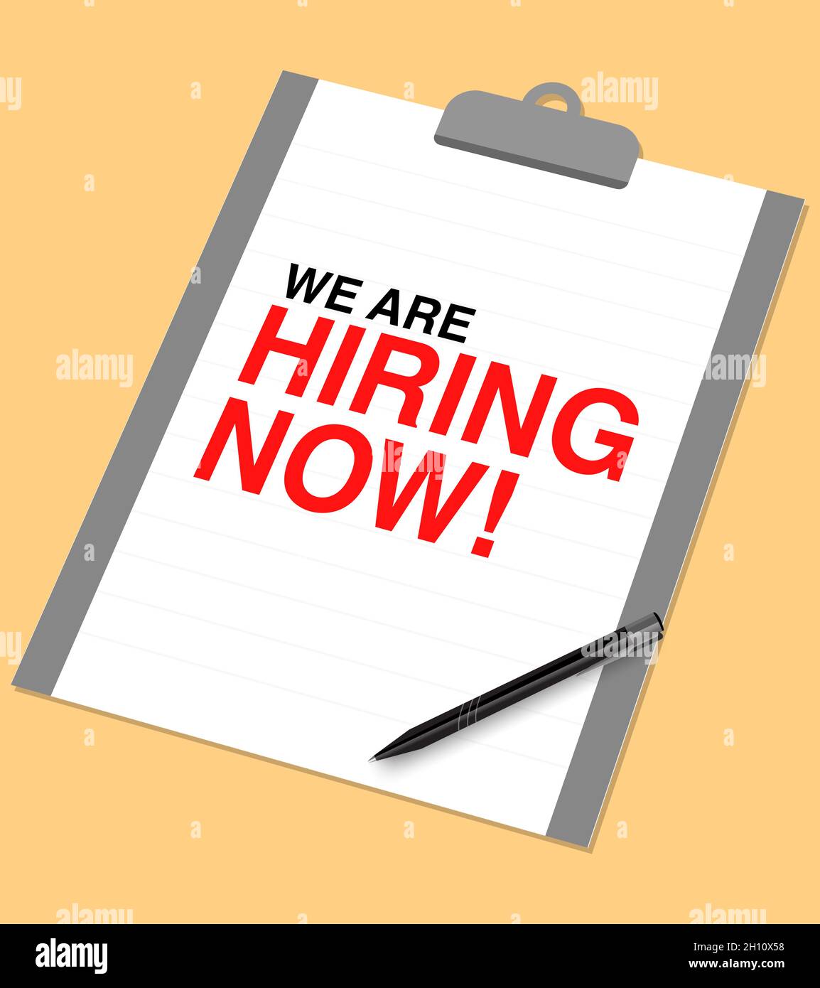 We are Hiring Now Concept Abstract Background with Pen and Clip board ...