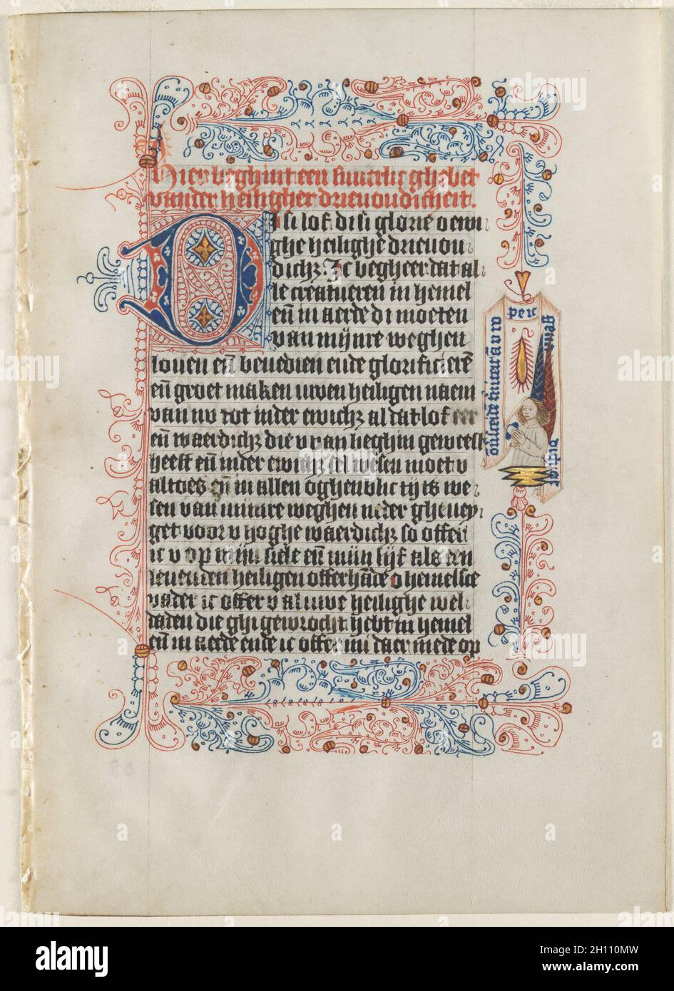 Leaf Excised from a Book of Hours: Angel with a Banderole within a ...