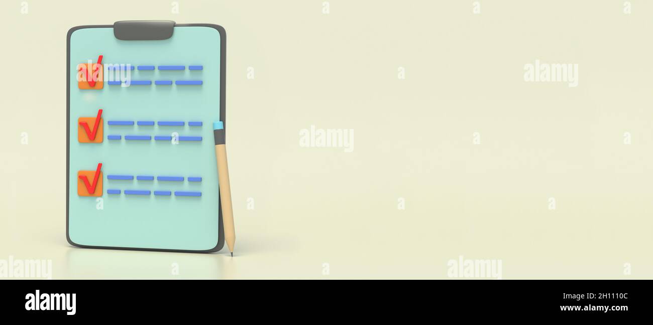 Minimal checklist on a clipboard. Checkmarks on a task list, survey ...