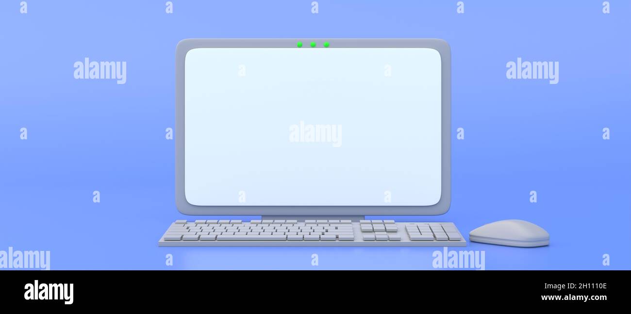 Desktop computer minimal, blank empty screen, keyboard and mouse on ...