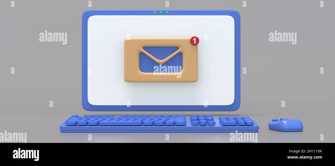 Email notification concept, one new inbox e mail, envelope with incoming message on a minimal ...