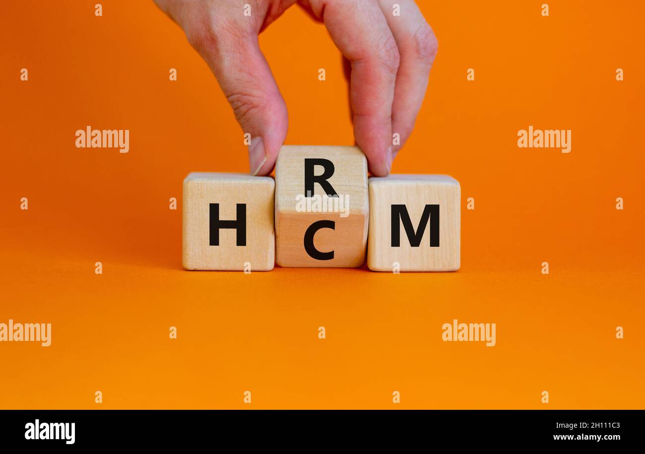 Human resource and capital management symbol. Businessman turns cubes ...