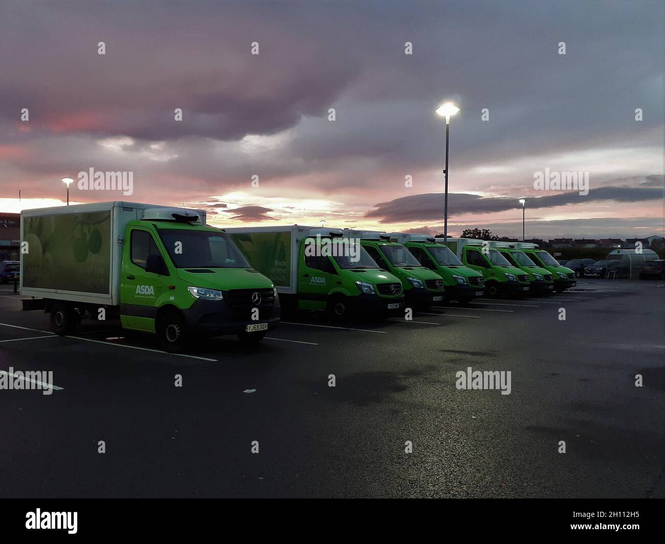 Fleet of Asda Delivery Vans at Sunrise, Dunmail Park, Workington ...