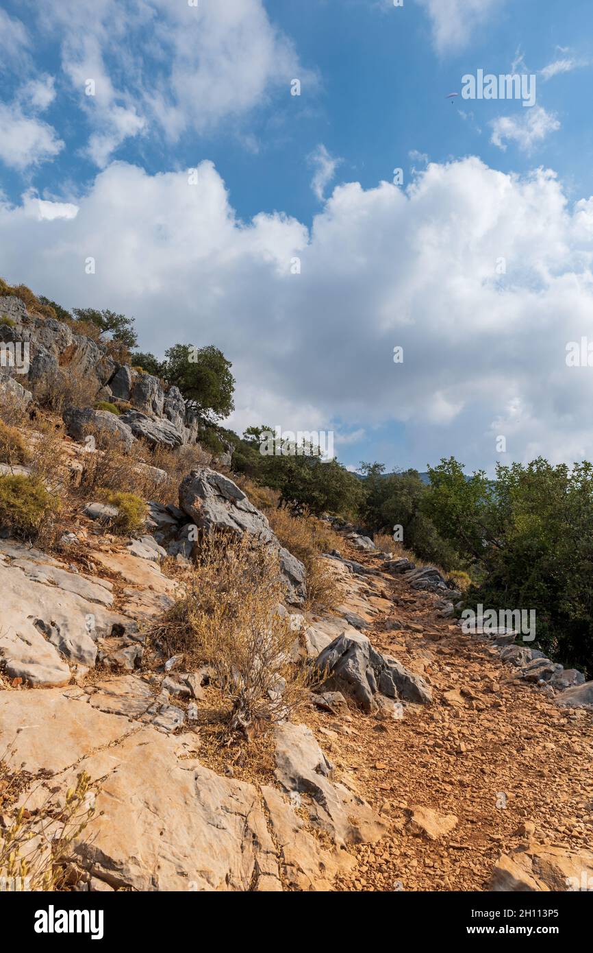 Hiking and trekking path on Lycian way in Turkey, Mediterranean area ...