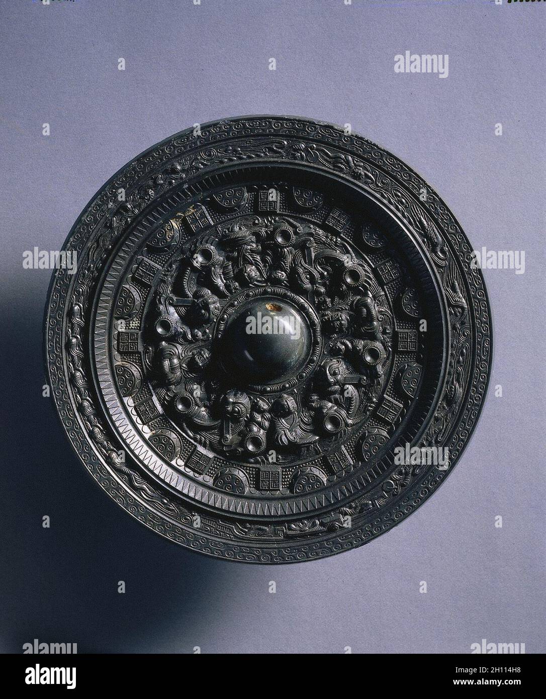 Mirror with Deities and Animals Surrounded by Rings of Squares and ...