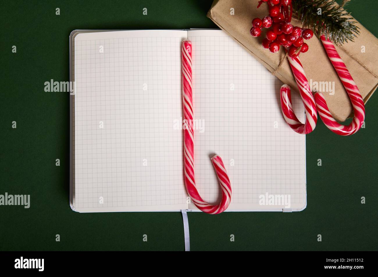Beautiful simple present in craft wrapping gift paper with holly and ...