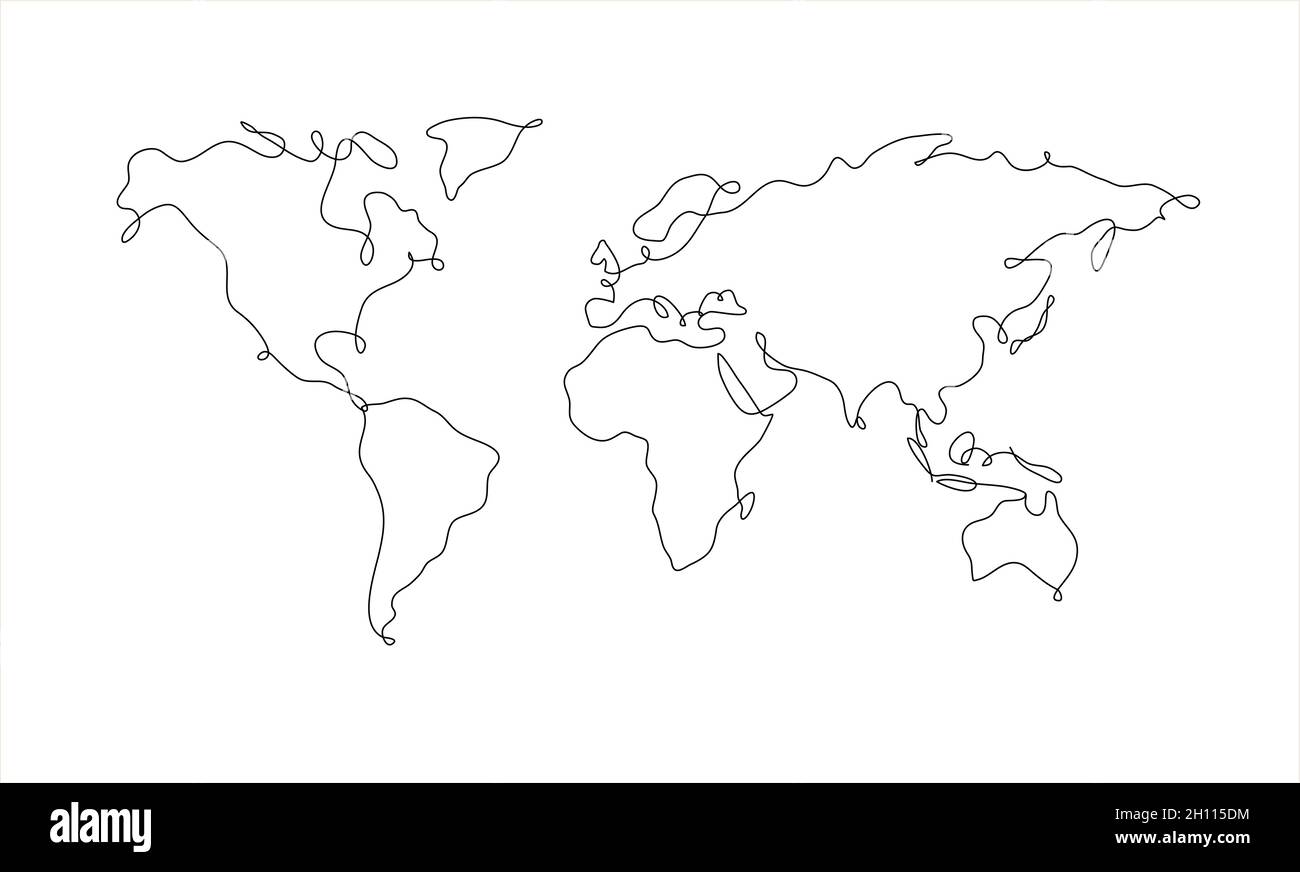 Line drawing world map hi-res stock photography and images - Alamy